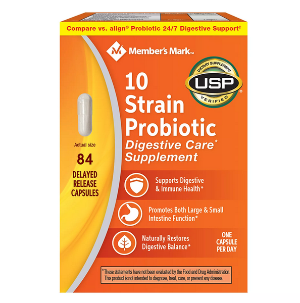 Member's Mark 10 Strain Probiotic Digestive Care Supplement (84 ct ...