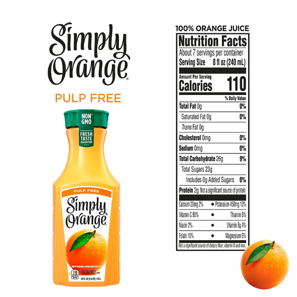 Simply Orange Pulp-Free Orange Juice. 2 pk. 52 fl. oz. – Openbax