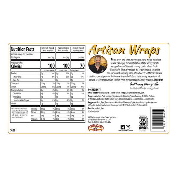 Formaggio Cheese Artisan Meat and Mozzarella Variety Wrap Tray (22 oz ...