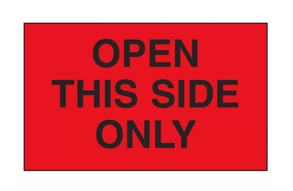 "Open This Side Only" Labels - 3 x 5" – Openbax