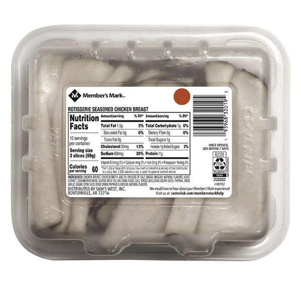 Member's Mark Sliced Rotisserie Seasoned Chicken Breast. Sliced Deli M ...