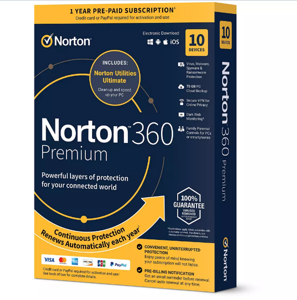 Norton 360 Premium 2021, 10 Devices, 1-Year Subscription with Auto Ren ...