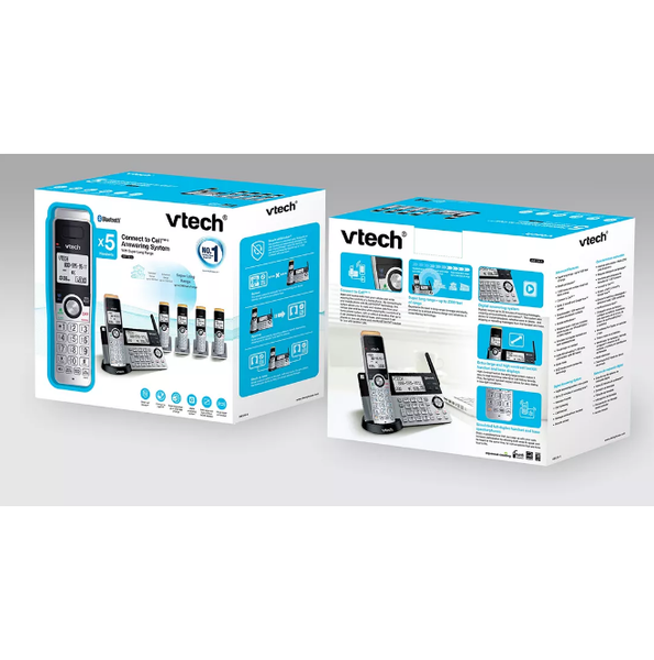 Vtech 5-Handset Cordless Phone with Super Long Range, Bluetooth Connec ...