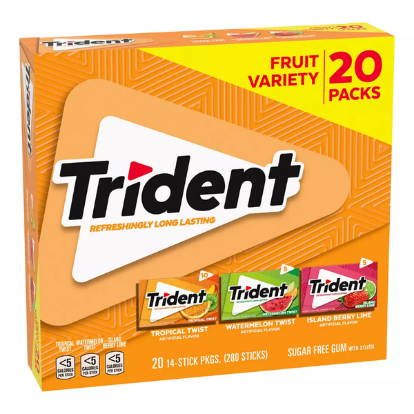Trident Fruit Variety Pack Sugar Free Gum. 20 pk. – Openbax